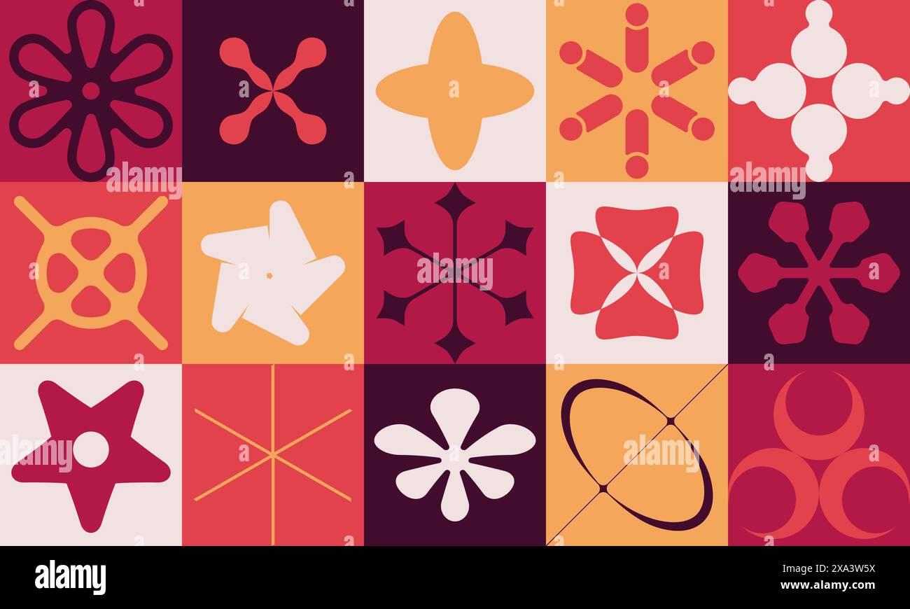 Abstract geometric retro future pattern, Modern grid color poster with different shapes ...