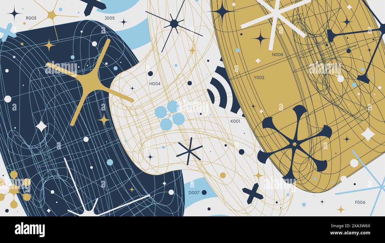 Abstract geometric background with 3d volume geometry wireframe shapes ...