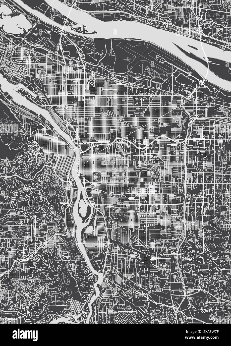 City map Portland, monochrome detailed plan, vector illustration Stock ...