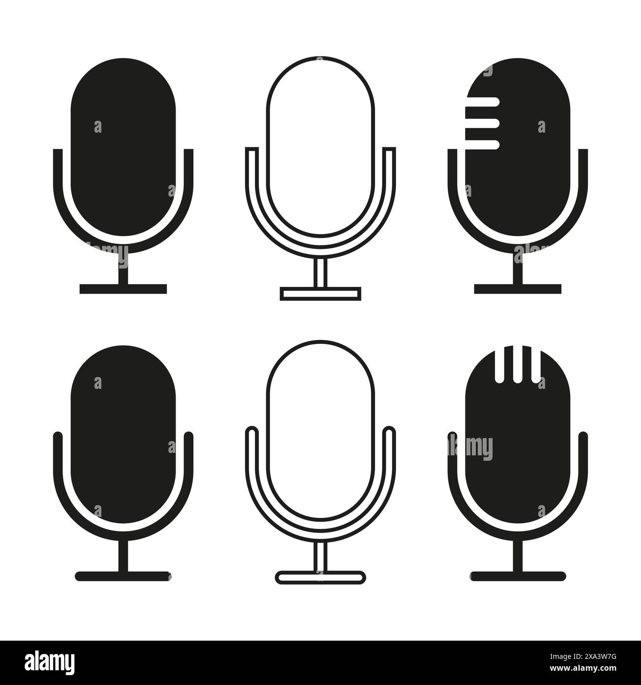 Microphone icon set. Black and white design. Different microphone ...