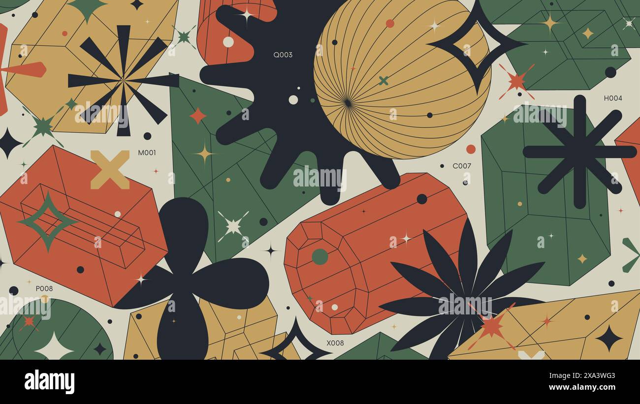 Abstract geometric background with 3d volume wireframe shapes ...