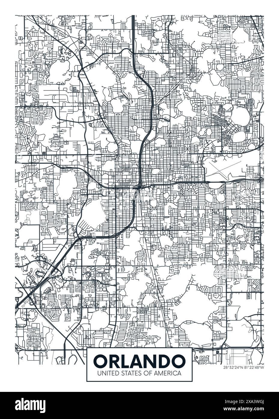 City map Orlando, urban planning travel vector poster design Stock ...