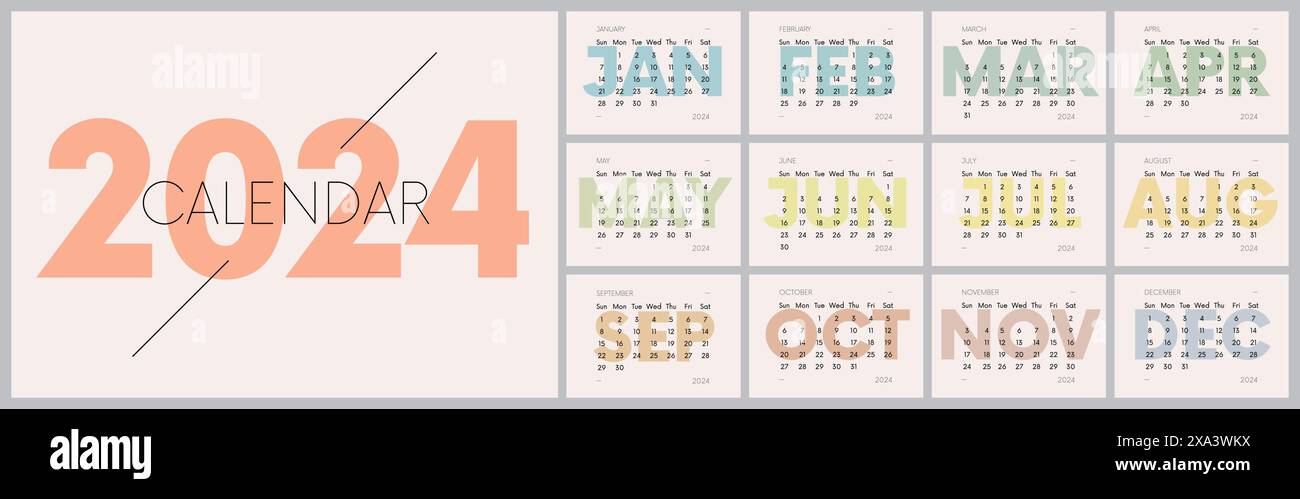 Monthly minimalistic vector calendar 2024 with week start Sunday, 12 ...