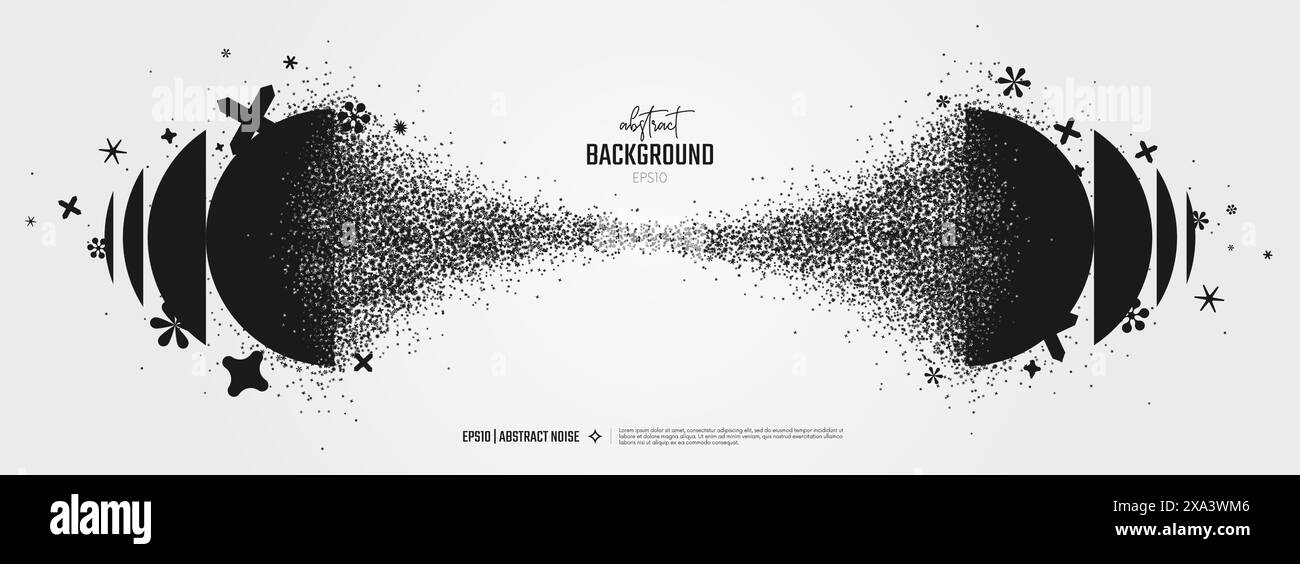 Vector particles with broken graphic elements debris, Sphere dissolves ...