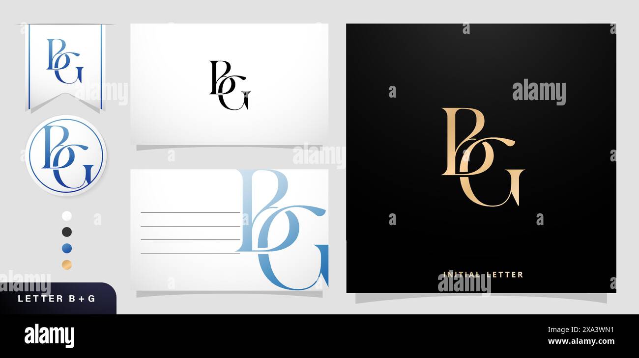 a set of business cards with the letter BG Luxury Initial Letters B and ...