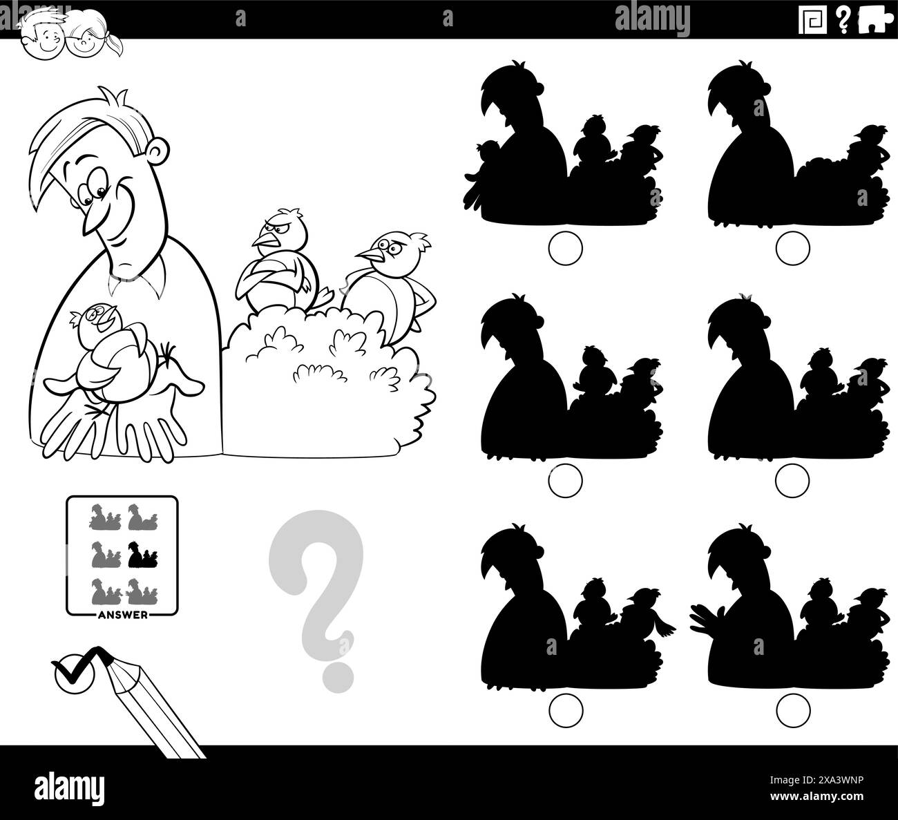 Cartoon illustration of finding the right picture to the shadow ...