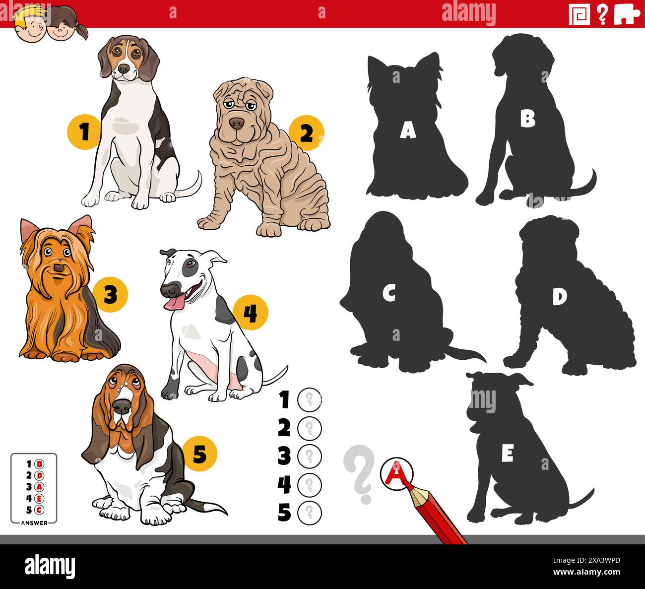 Cartoon illustration of finding the right shadows to the pictures ...