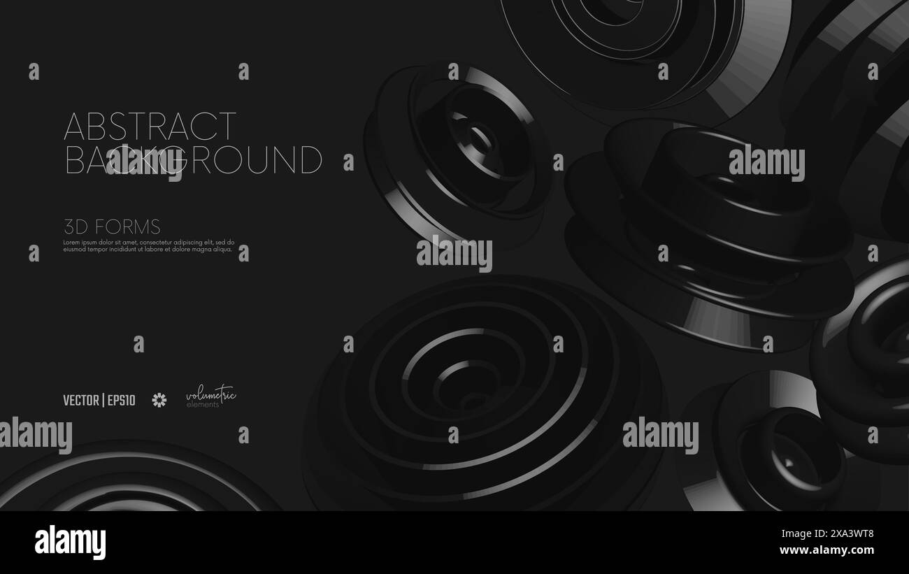 Realistic 3d vector forms, Flying abstract geometric volumetric black ...