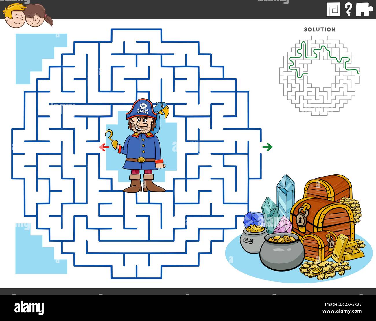 Cartoon illustration of educational maze puzzle game for children with ...