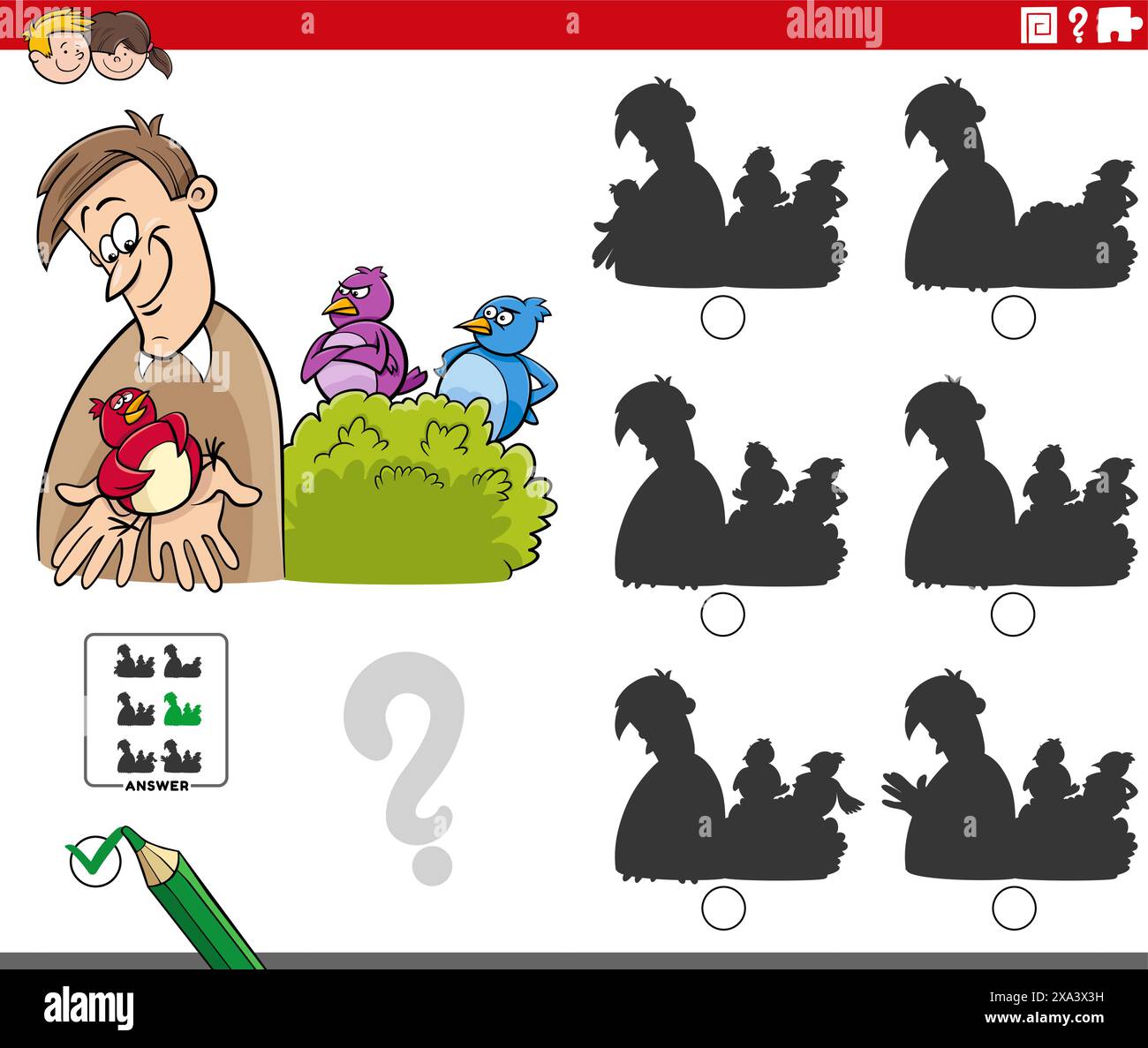 Cartoon illustration of finding the right picture to the shadow ...