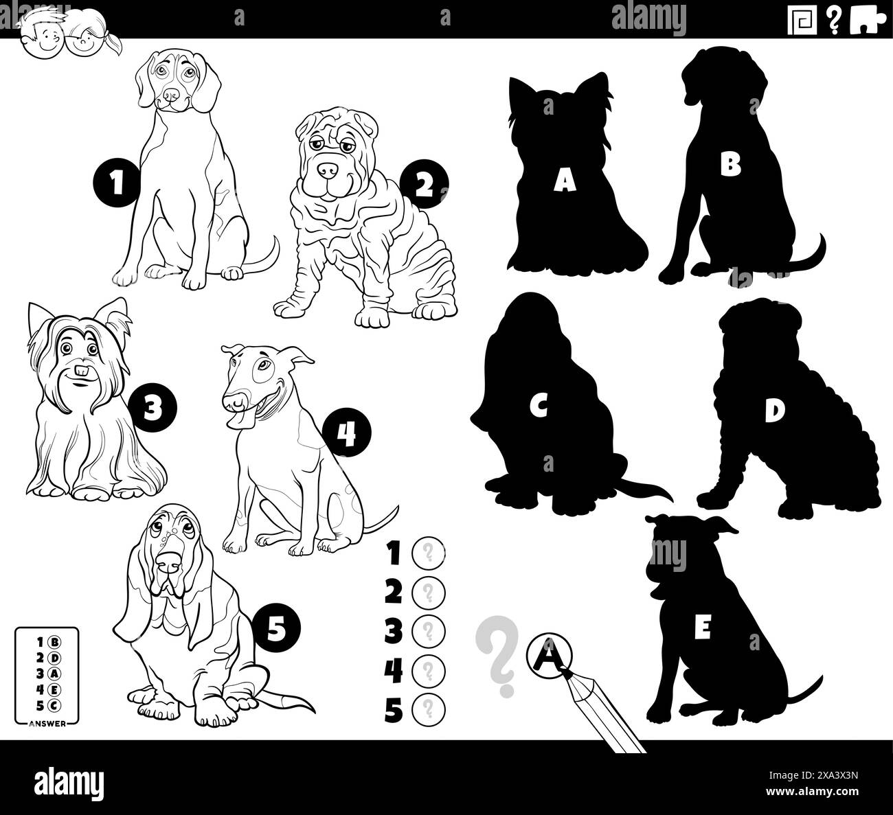 Cartoon illustration of finding the right shadows to the pictures ...