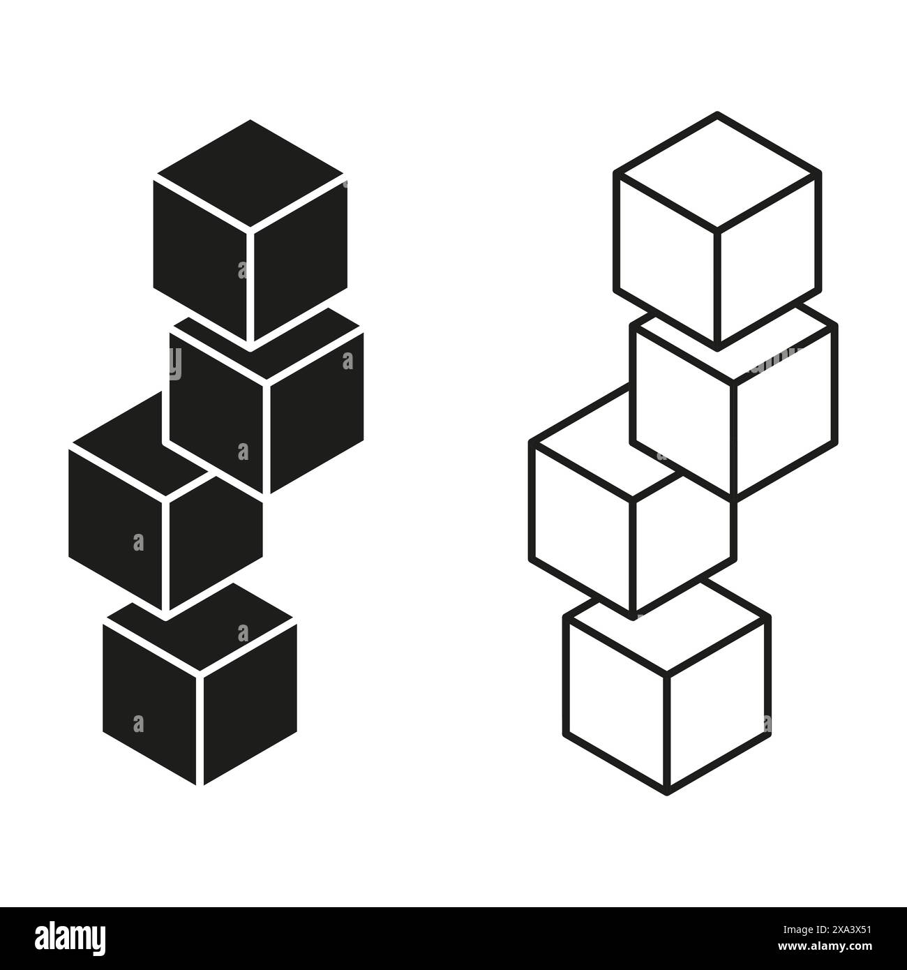 Stacked cube icons. Black and white vector. Geometric 3D shapes. Abstract design set Stock ...