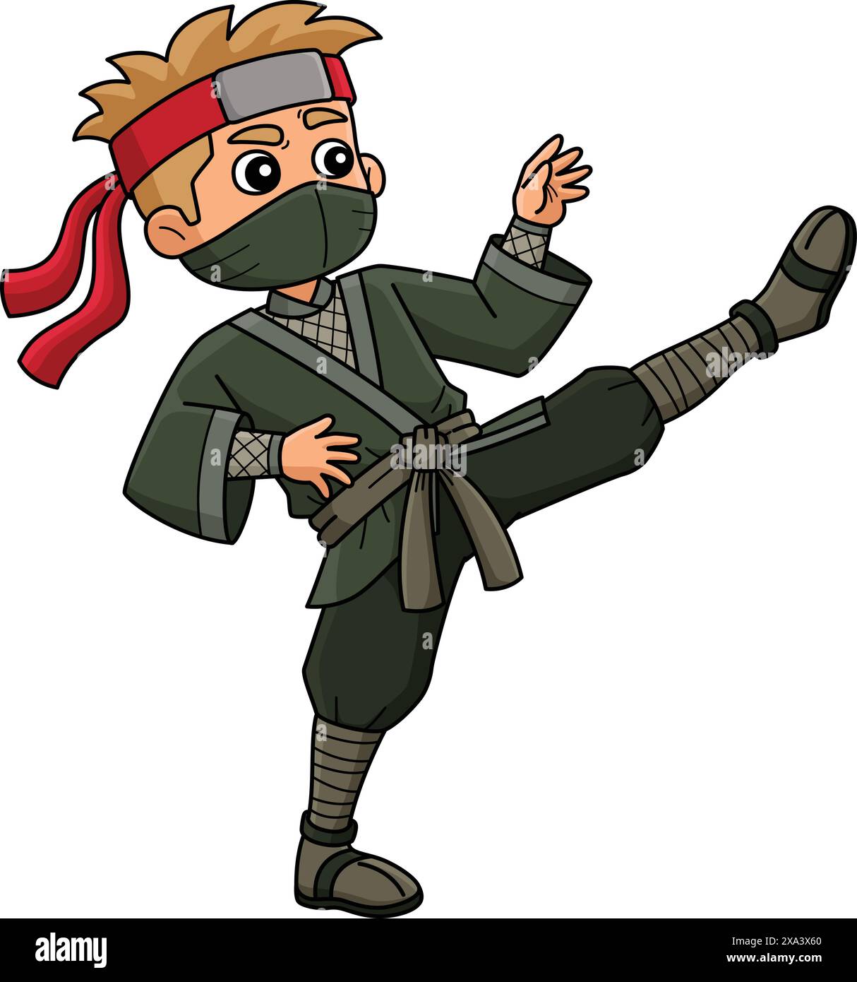 Ninja Doing Martial Arts Cartoon Colored Clipart Stock Vector Image ...