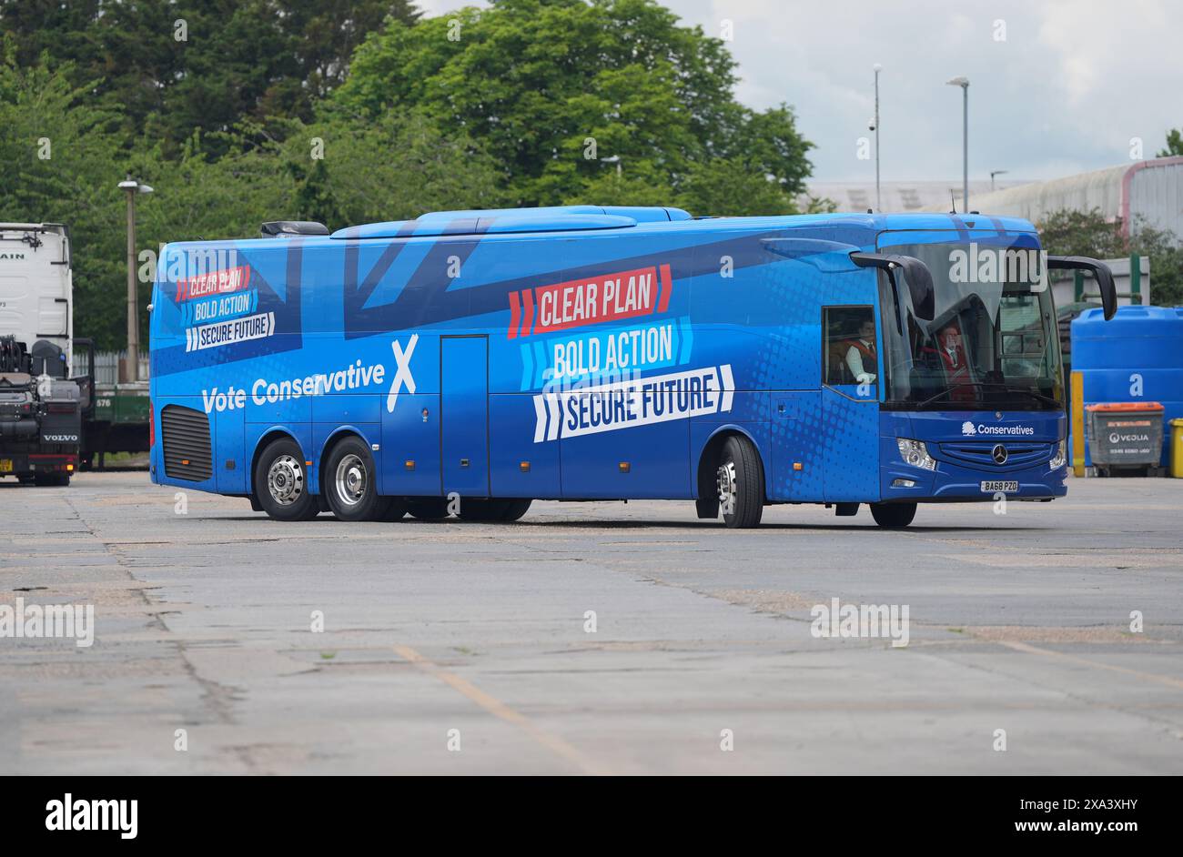 The Conservative Party campaign bus in Rochester, Kent, while on the ...