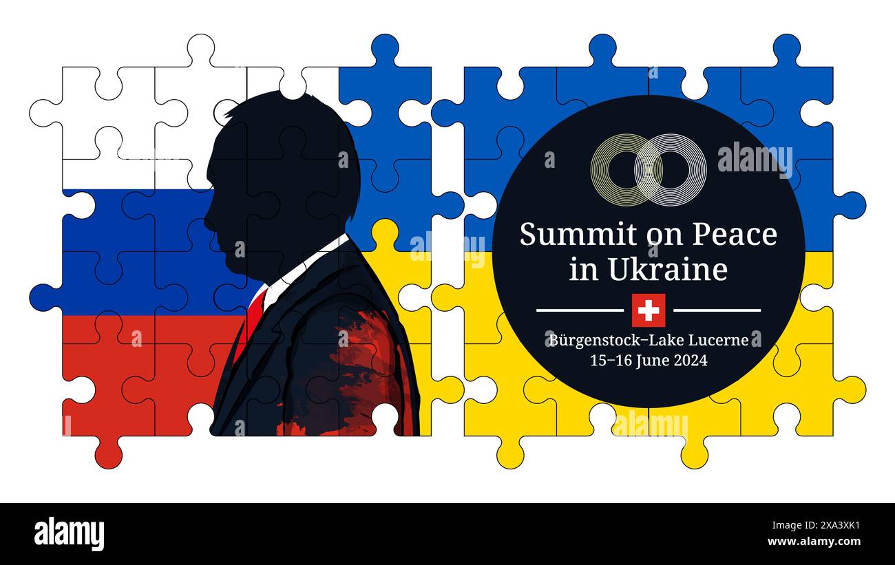 logo Summit on Peace in Ukraine 2024 against the background of the flag ...