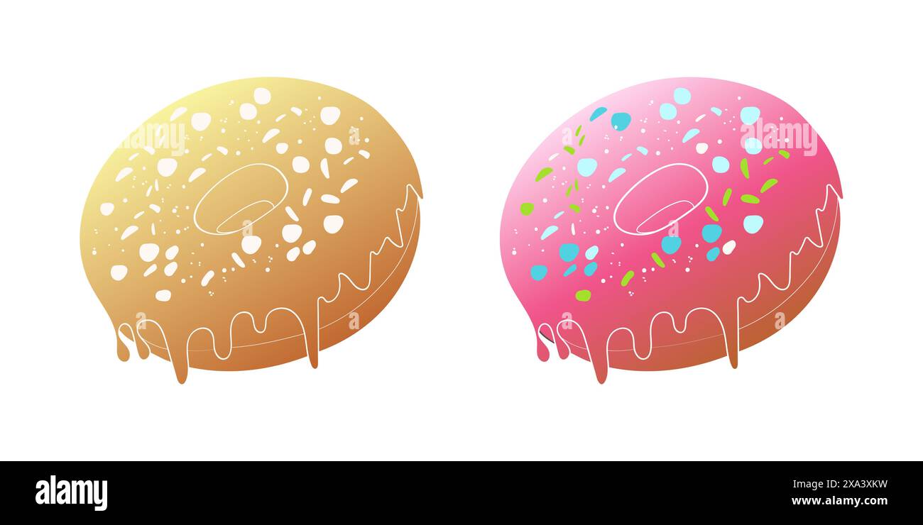 A digital illustration depicting two donuts. The donut on the left has ...