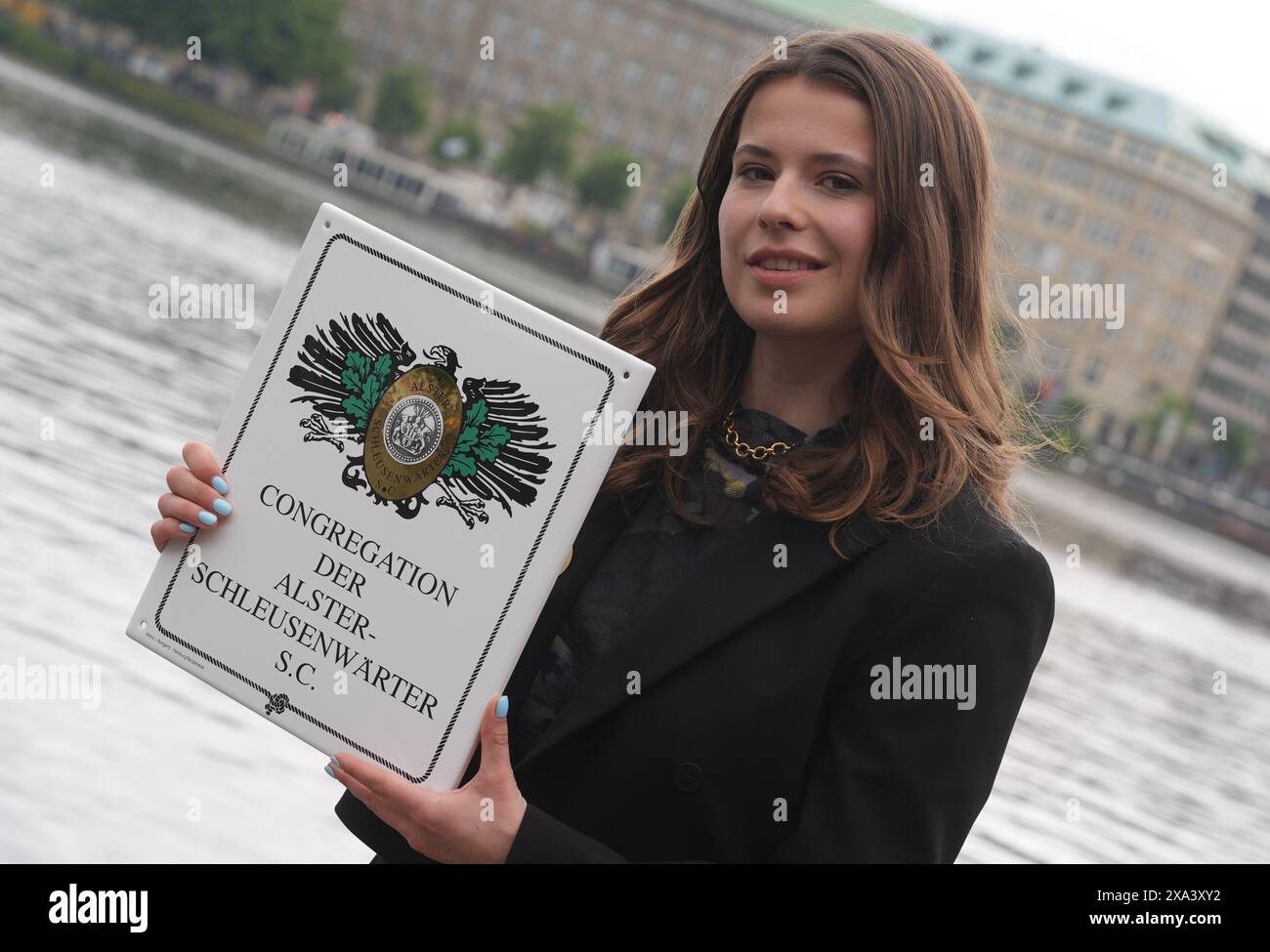 Hamburg, Germany. 04th June, 2024. Luisa Neubauer, climate activist, stands on the Inner Alster ...