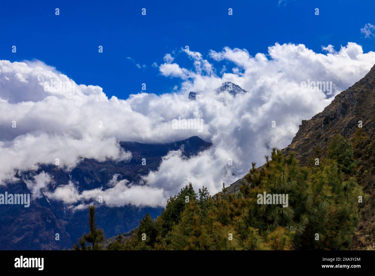 Himalaya mountains landscape with high altitude snow and ice glacier ...