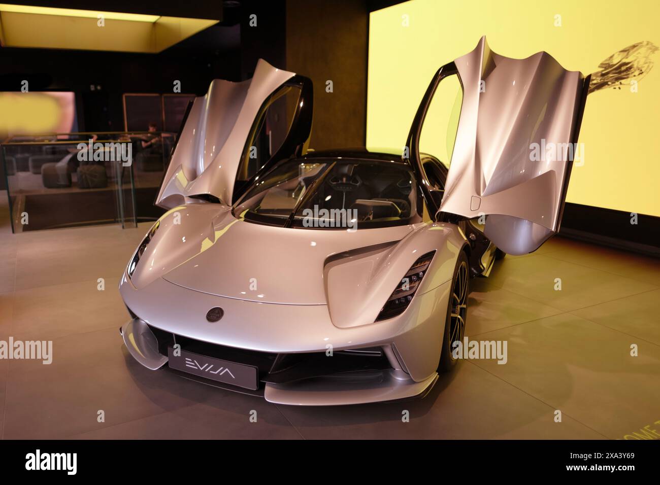 new silver Lotus Emira in showroom, British exciting sports car Lotus ...