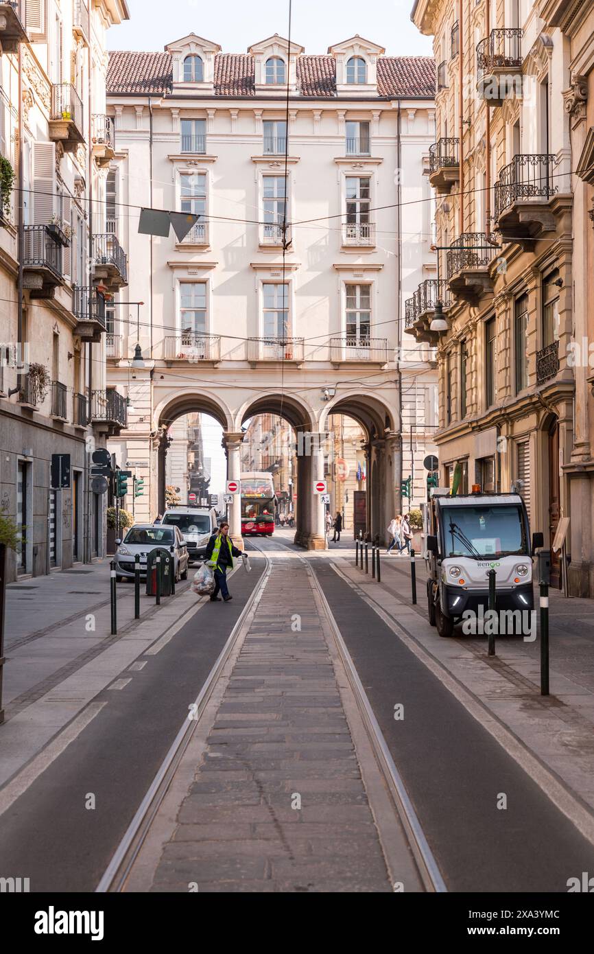 Turin, Italy - March 27, 2022: Street view and architecture on Via Po ...