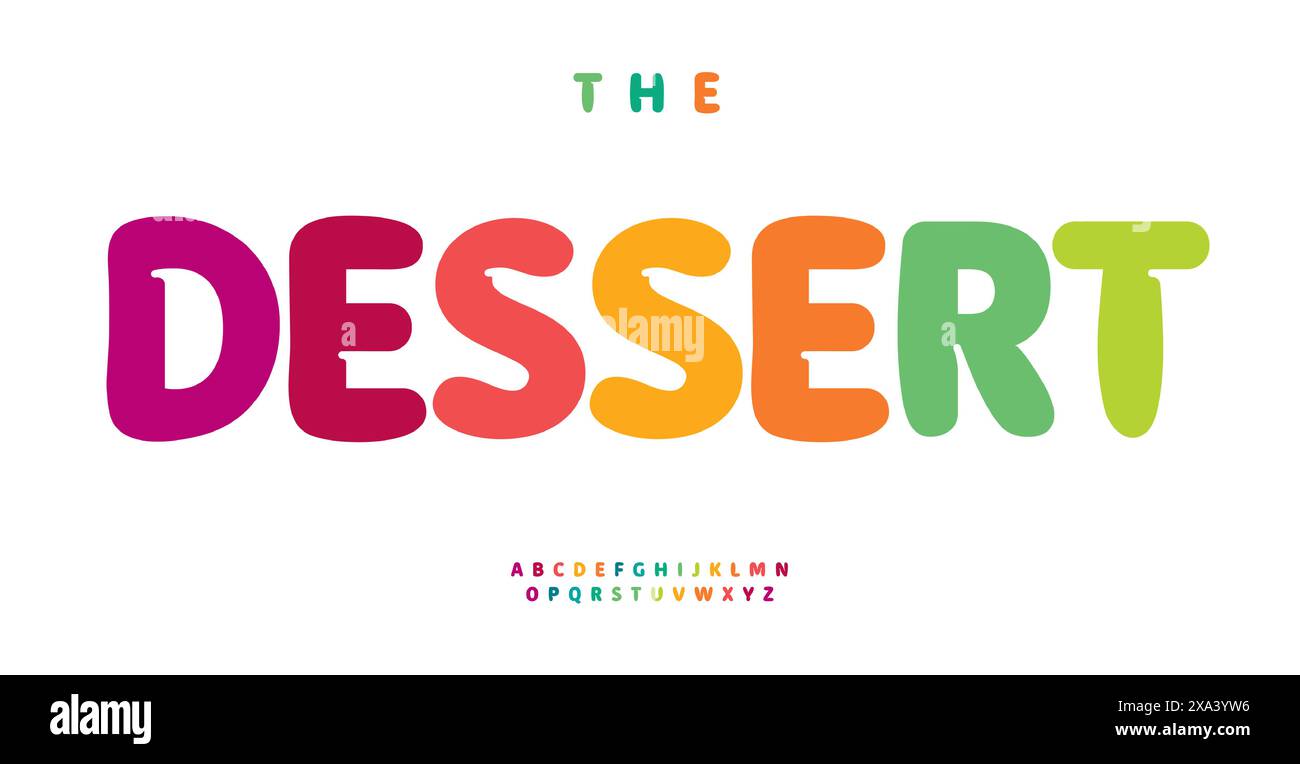 Colorful bubbly alphabet, bold rounded letters, childish font for ...