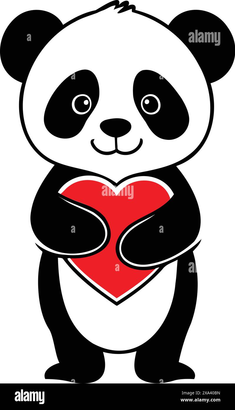 cute baby panda holding a heart vector illustration, valentine t shirt ...
