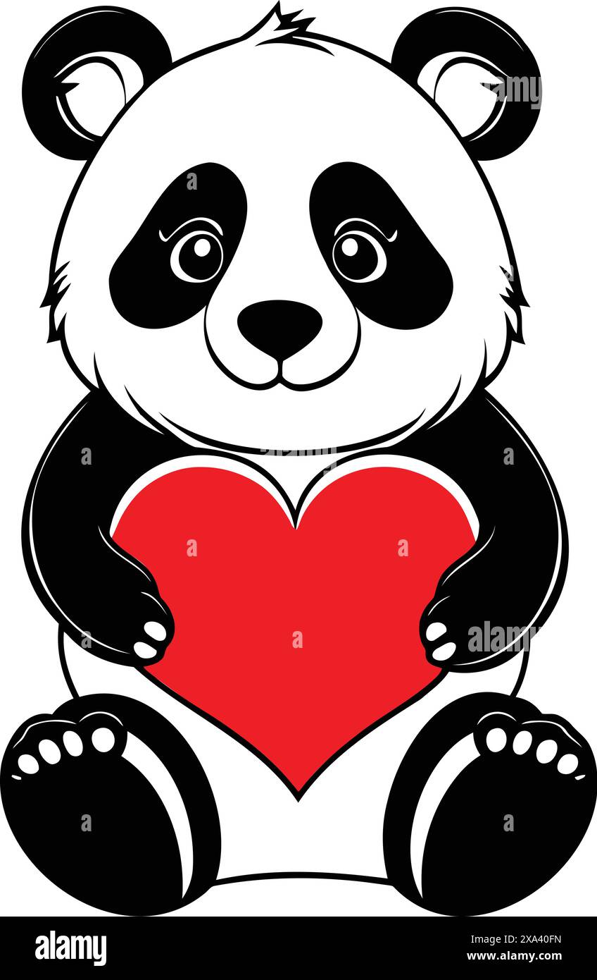 cute baby panda holding a heart vector illustration, valentine t shirt ...