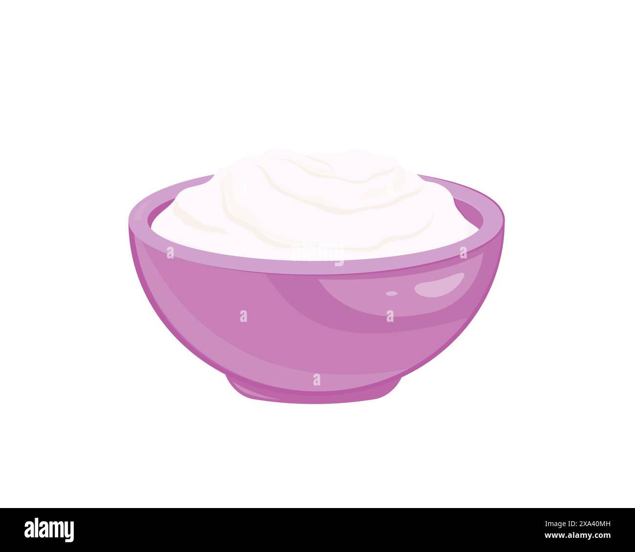 Sour Cream in Bowl. Diary product illustration isolated on white ...