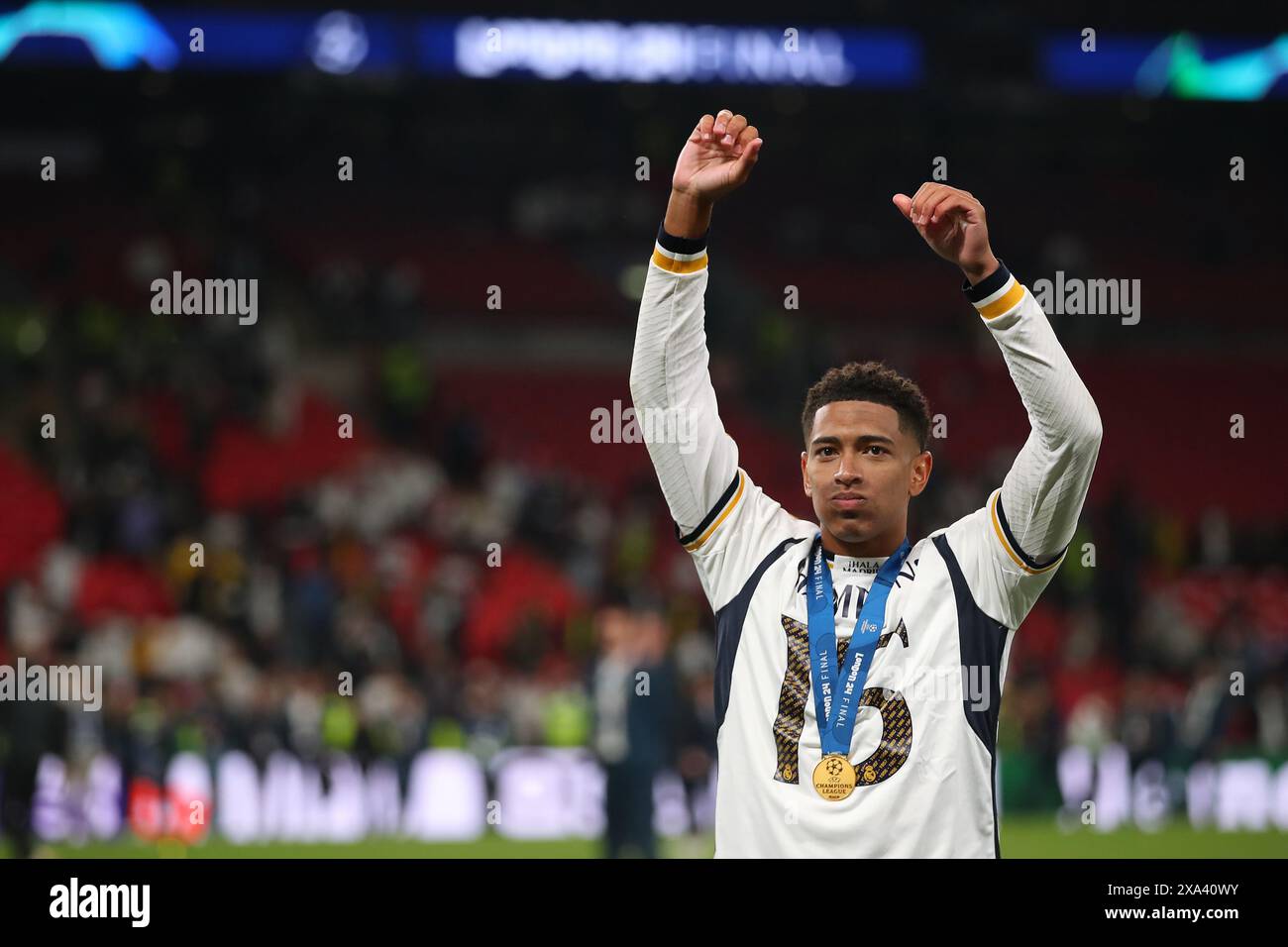 Jude Bellingham of Real Madrid celebrates after winning the UEFA ...