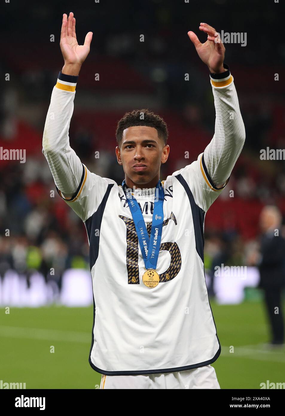 Jude Bellingham of Real Madrid celebrates after winning the UEFA ...