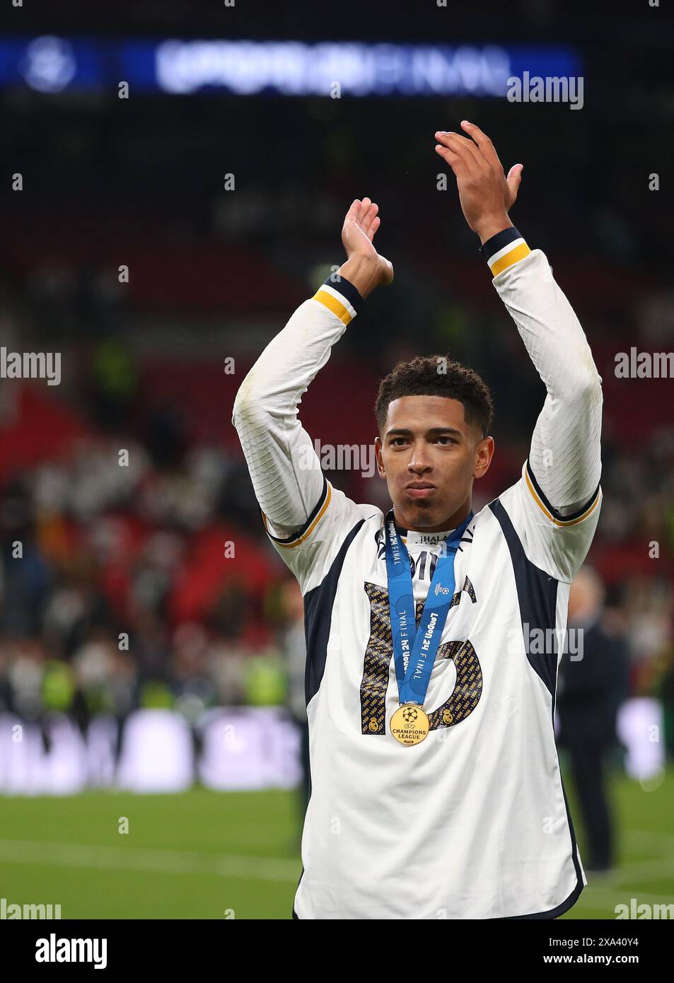 Jude Bellingham of Real Madrid celebrates after winning the UEFA ...