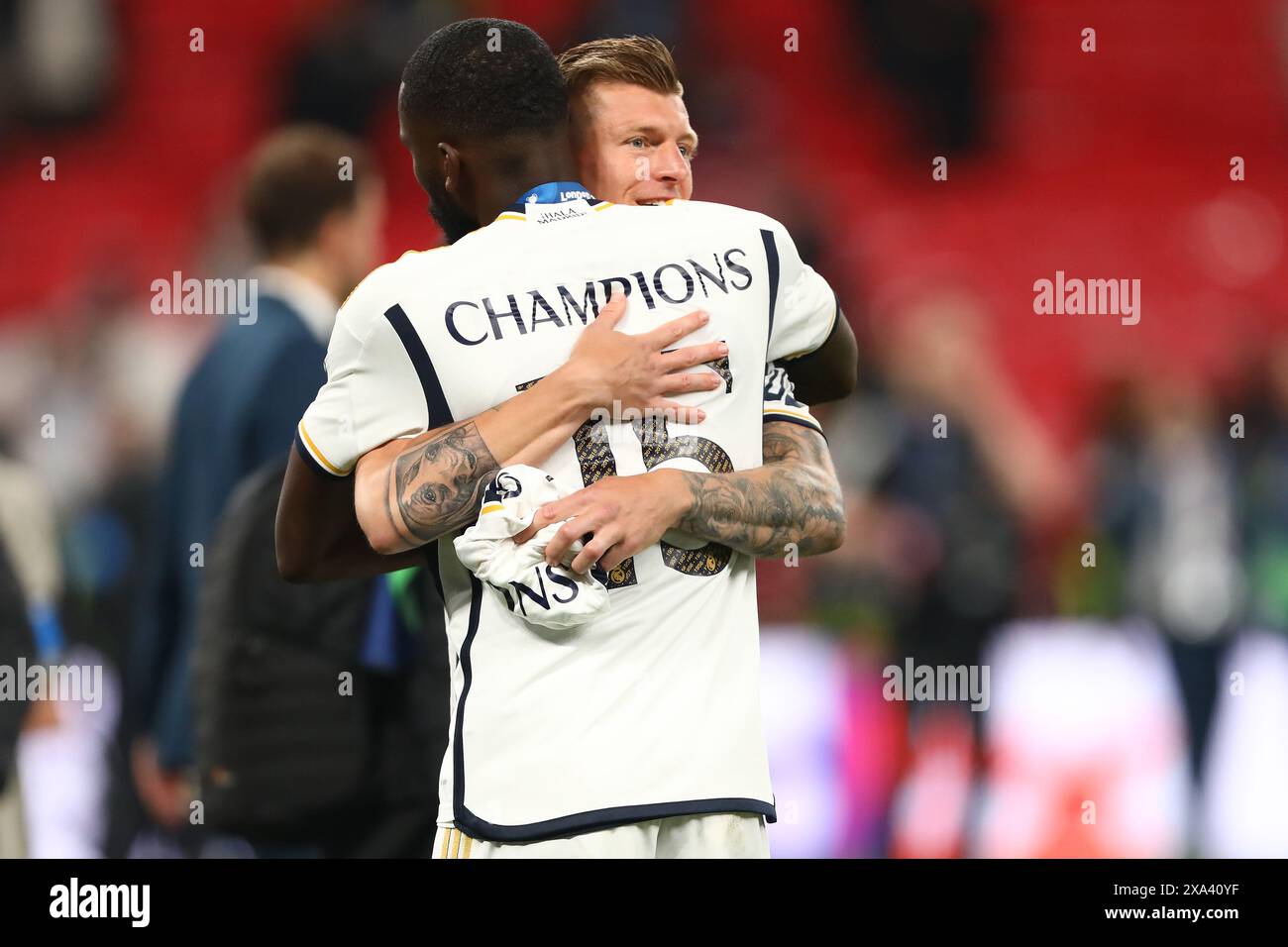 Toni Kroos and Antonio Rudiger of Real Madrid embrace - Borussia ...