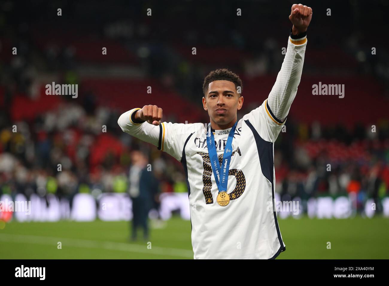 Jude Bellingham of Real Madrid celebrates after winning the UEFA ...