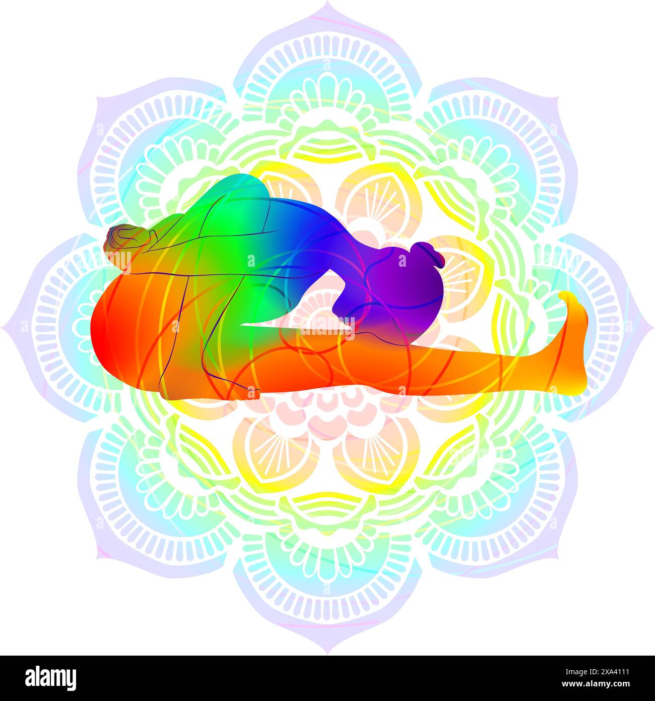 Colorful silhouette of woman practicing Marichyasana A yoga pose. Sage ...