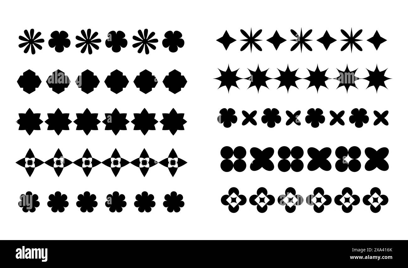 Vector Boho Flowers Geometric Doodle Borders Set Stock Vector Image ...