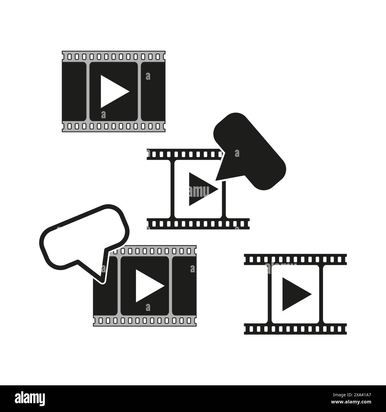 Filmstrip and play button icons vector set. Cinematography and video ...
