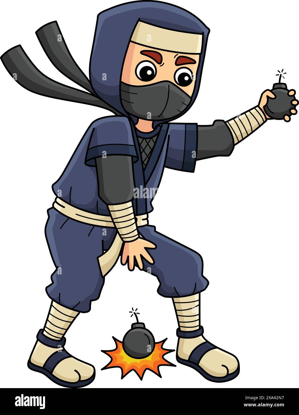 Ninja with a Smoke Bomb Cartoon Colored Clipart Stock Vector Image ...