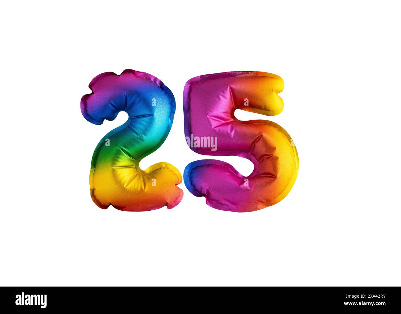 Multicolored balloon for number 25 celebration. Happy birthday on white ...