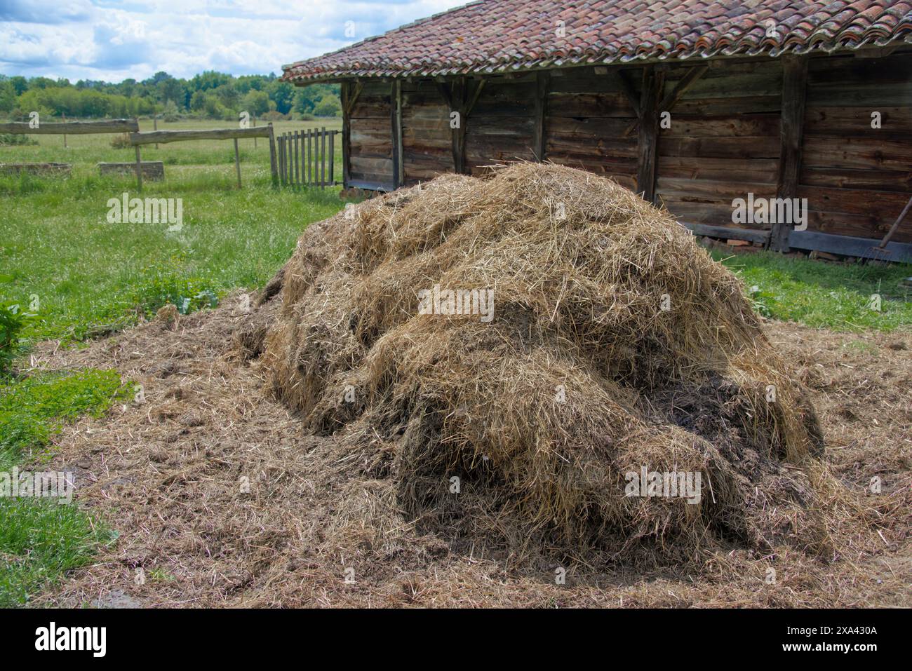 stack of hay in full sun on a farm in the moors Stock Photo - Alamy