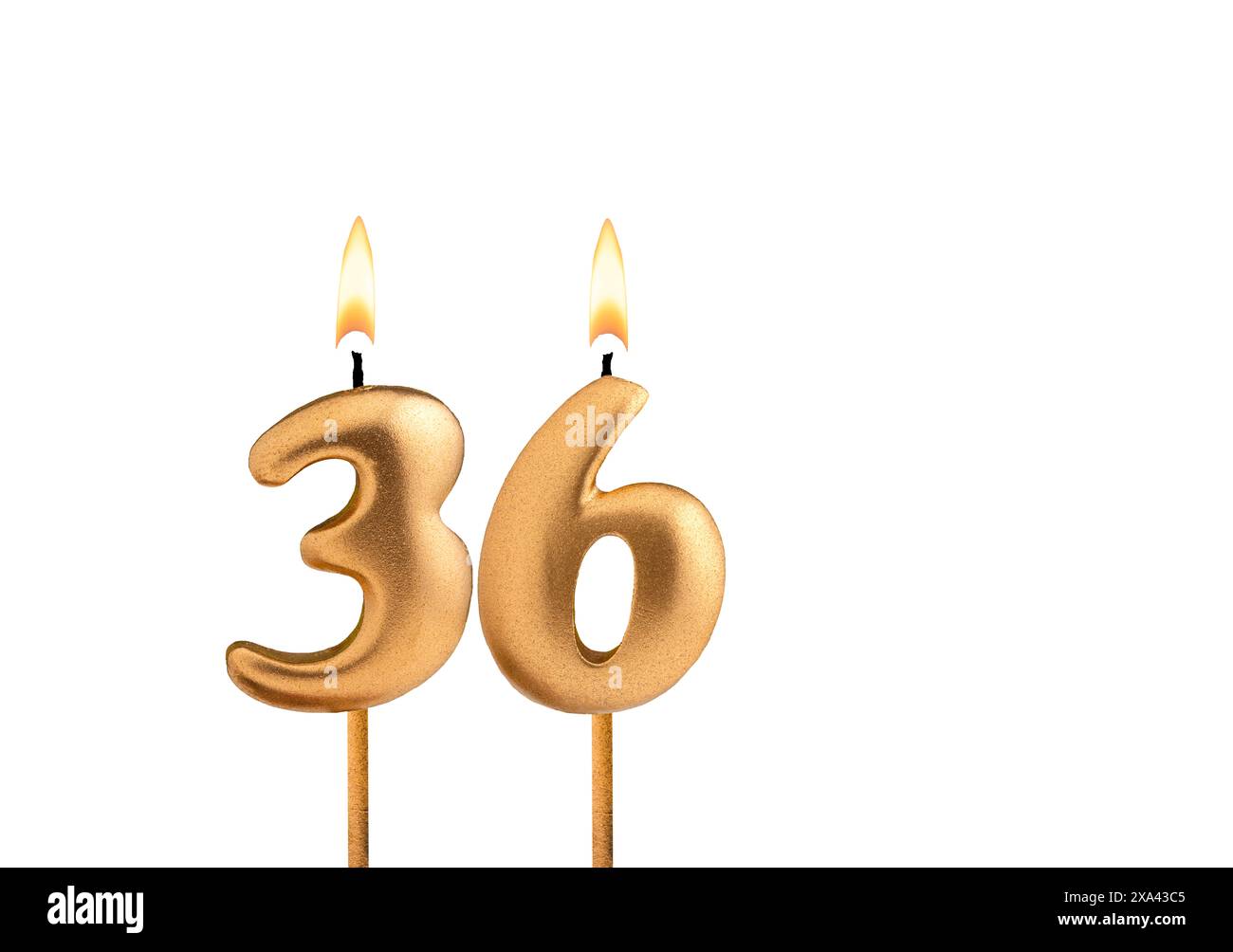 Birthday number 36 - Golden candle on white background Stock Photo - Alamy