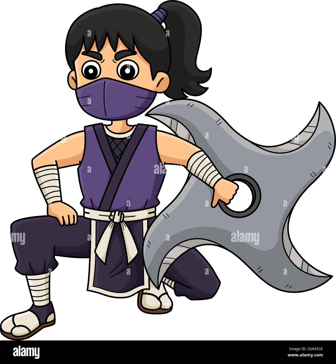 Ninja Kunoichi with a Big Shuriken Cartoon Clipart Stock Vector Image ...