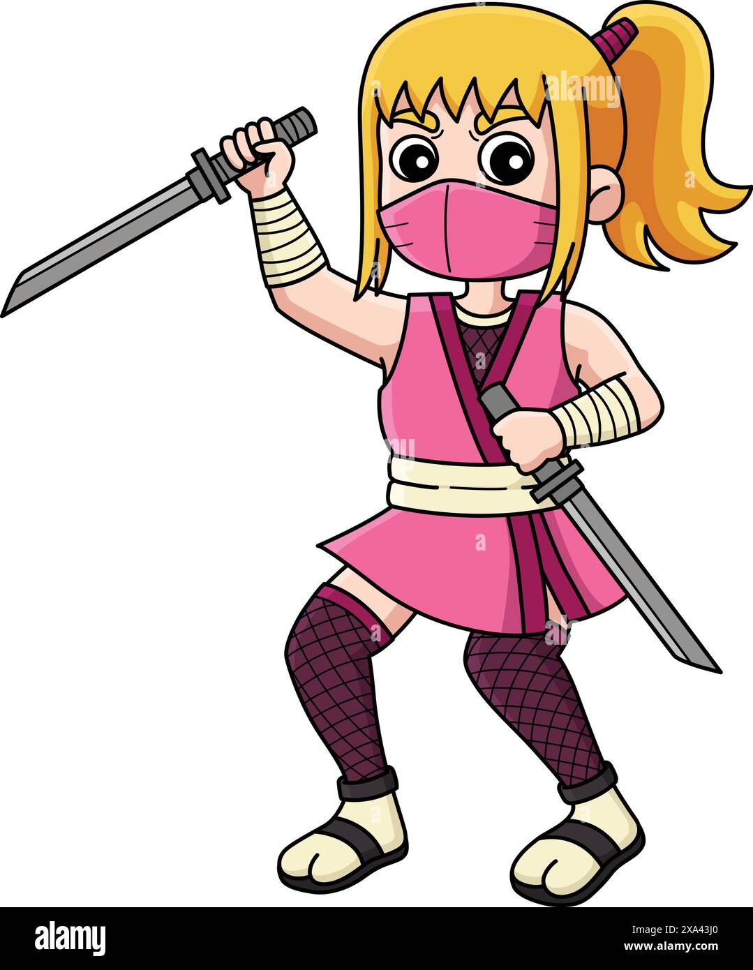 Ninja kunoichi Two Short Katanas Cartoon Clipart Stock Vector Image ...