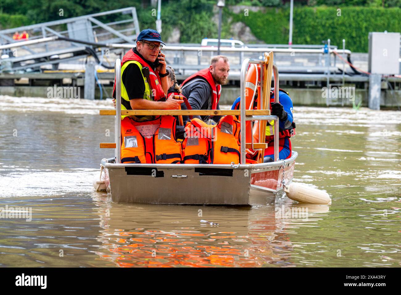 Passau, Germany. 04th June, 2024. A lifeboat navigates through the ...
