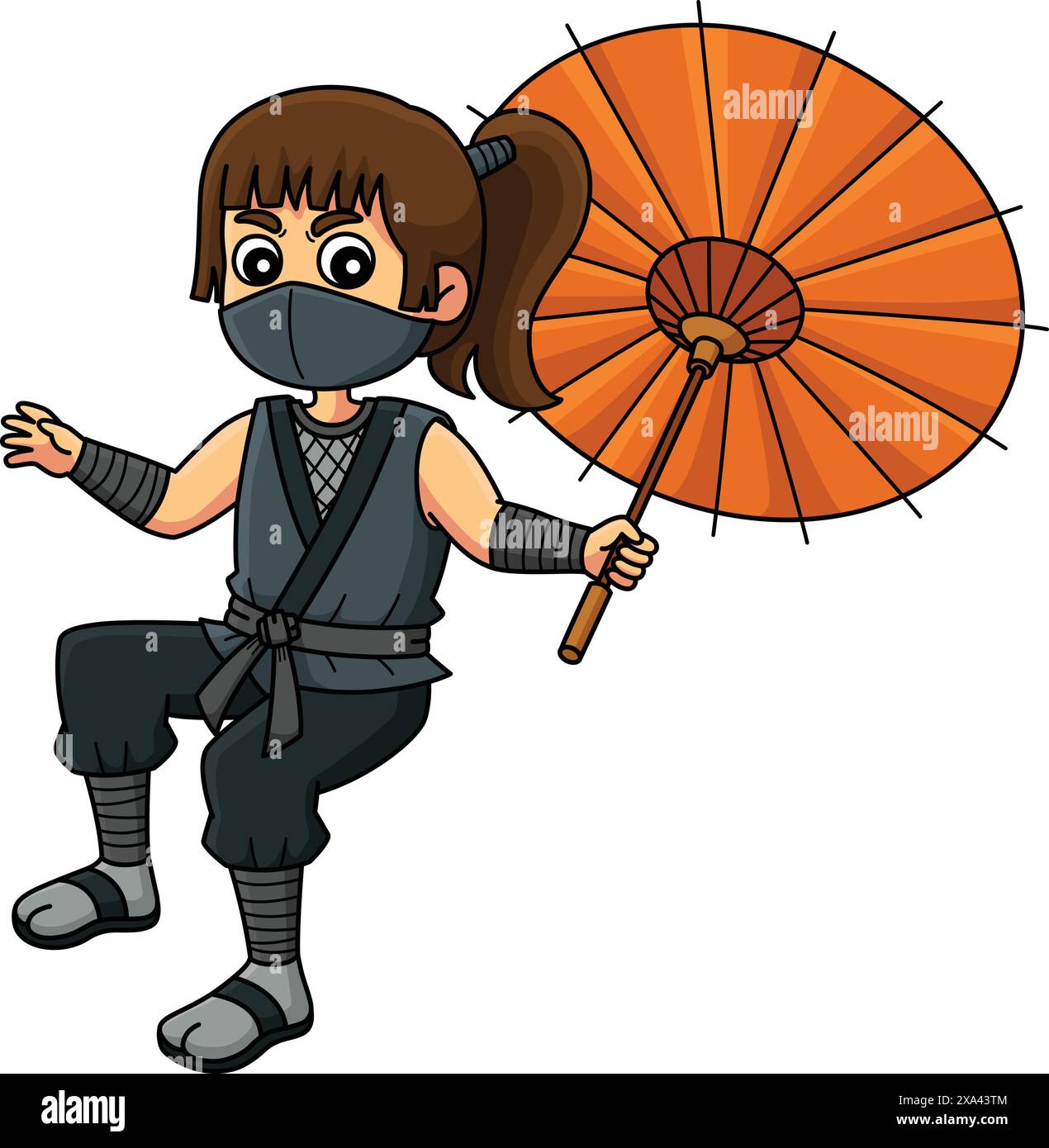 Ninja Kunoichi Holding an Umbrella Cartoon Clipart Stock Vector Image ...