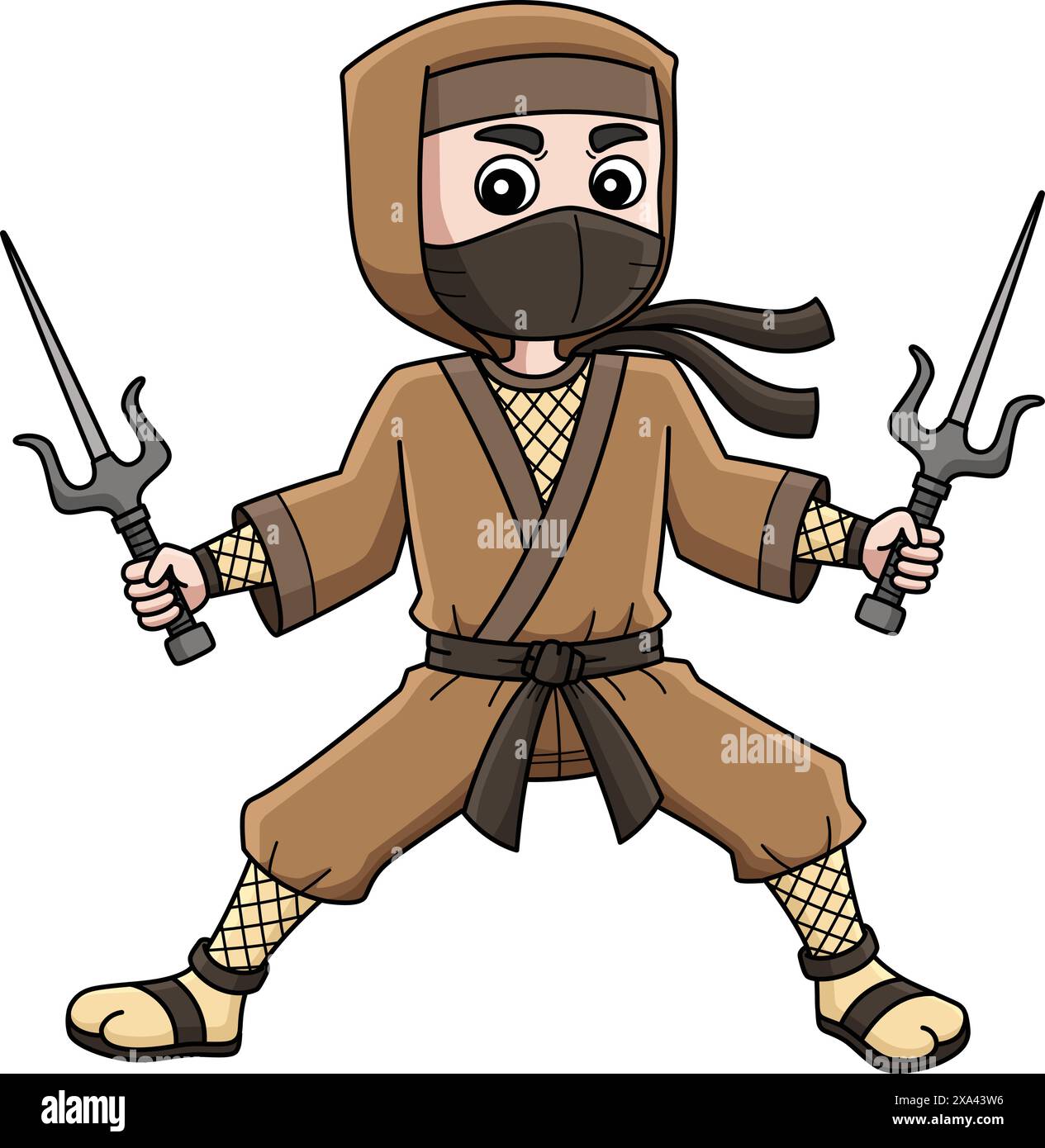 Ninja Holding a Twin Sai Cartoon Colored Clipart Stock Vector Image ...