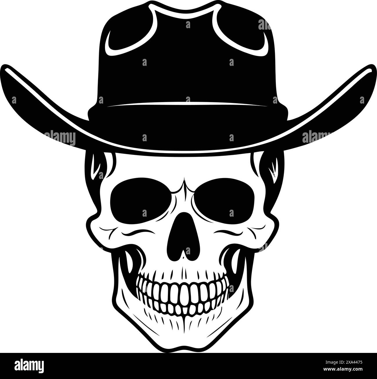 Skull Cowboy Mascot Hand drawn design. skeleton with cowboy hat black ...