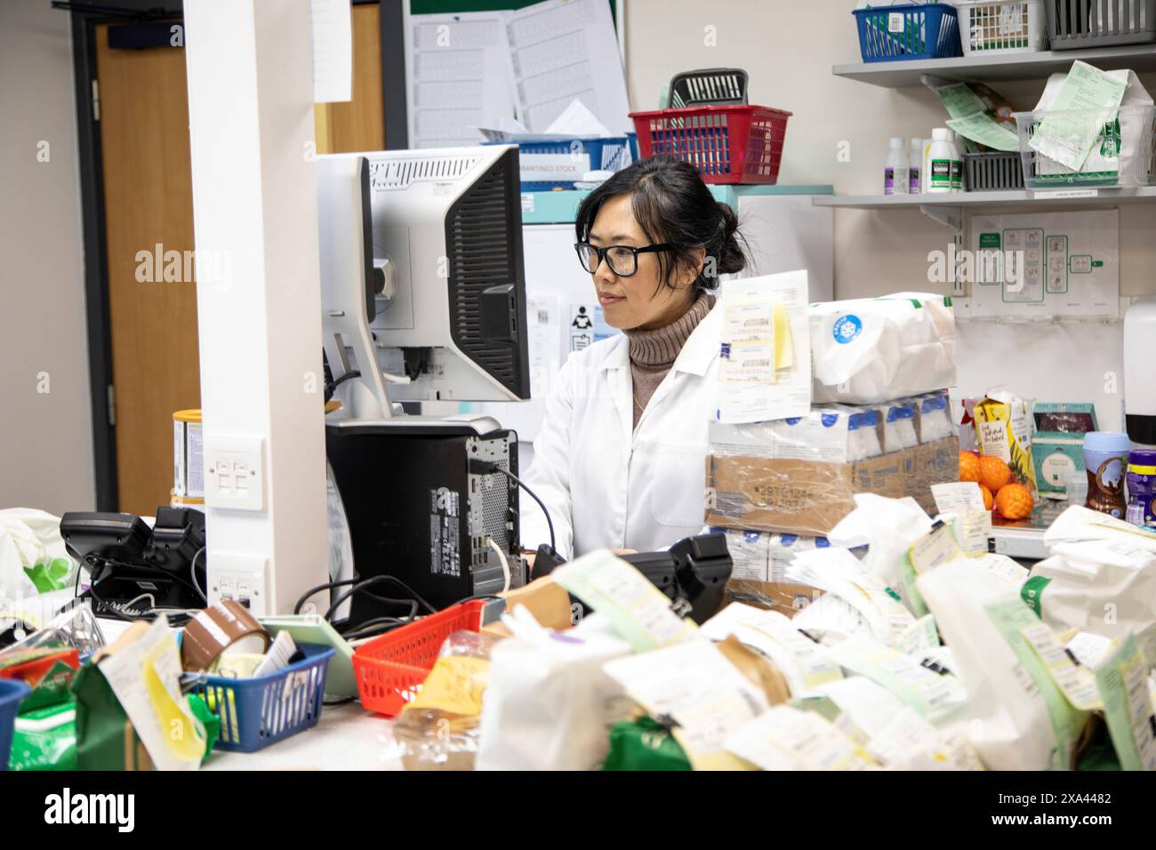 Scientist reviewing items in a laboratory setting Stock Photo - Alamy
