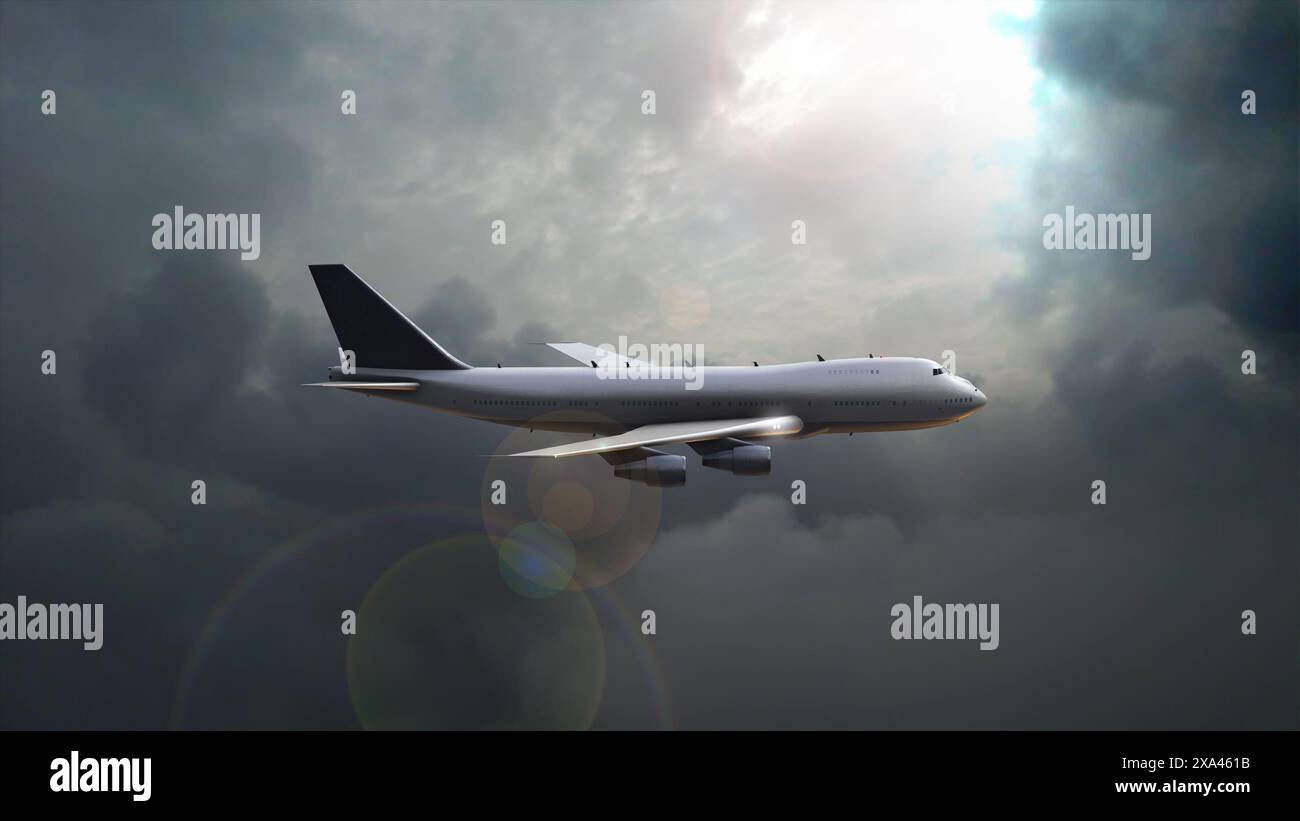 Airplane flying through moving clouds Stock Photo - Alamy