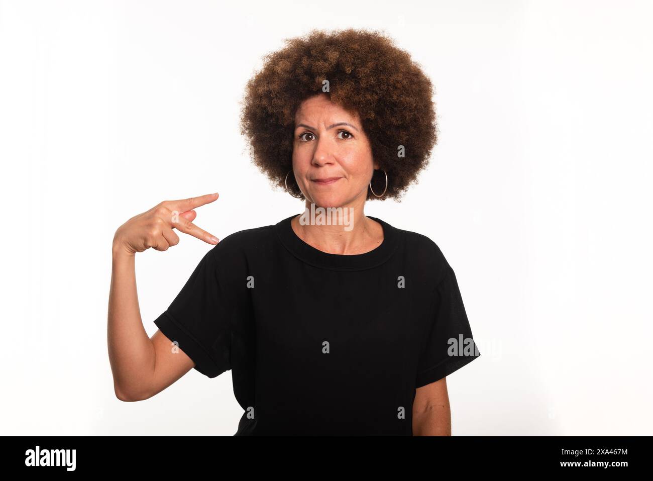 Female interpreter of the Brazilian sign language, Libras, making the ...