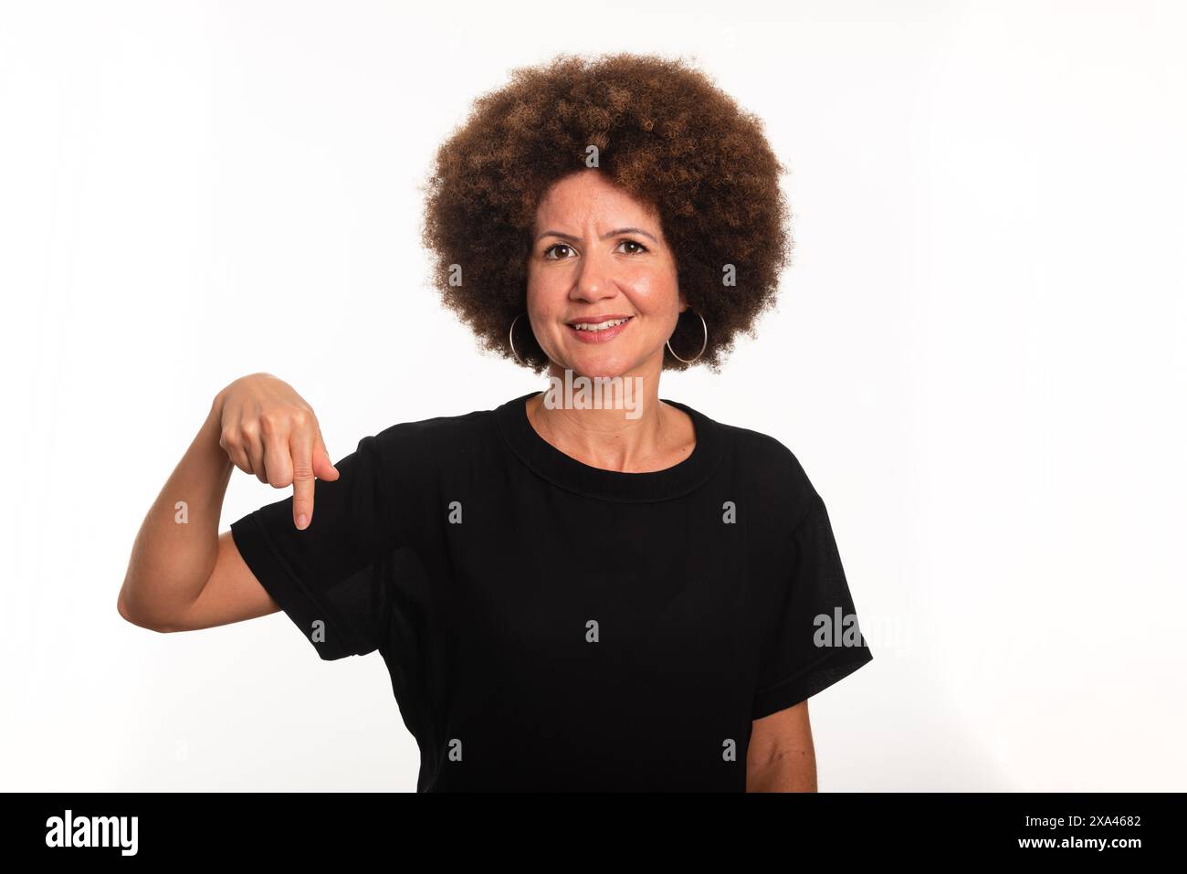 Female interpreter of the Brazilian sign language, Libras, making the ...